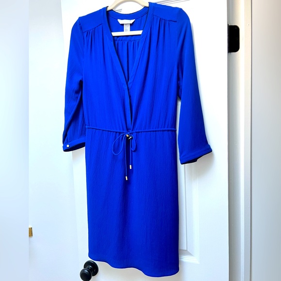 Dresses | Bright Cobalt Blue Shirt Dress With Drawstring Waist | Poshmark